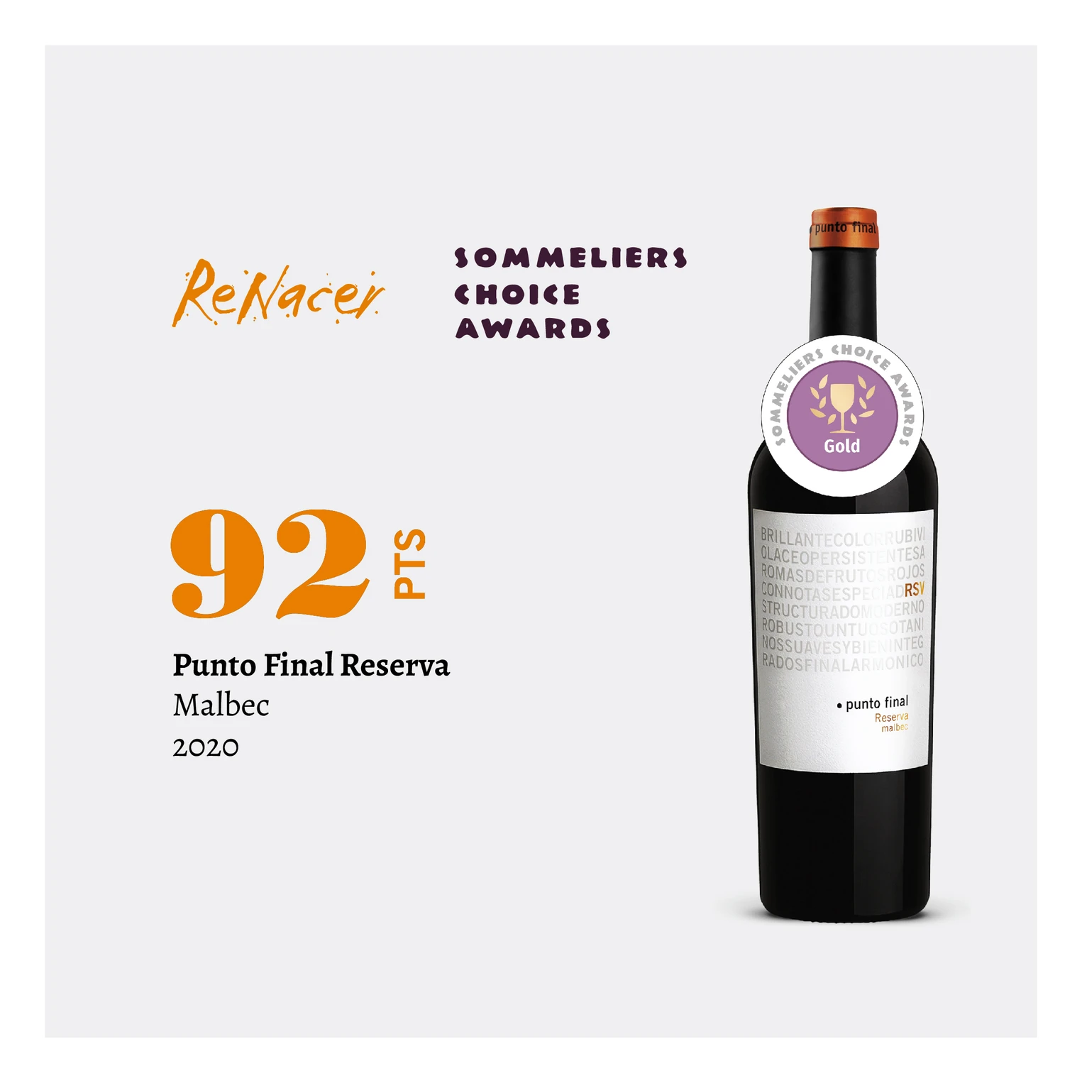 Punto Final Reserva Malbec 2020 de Bodega Renacer logró alto puntaje en el "Sommeliers Choice ...